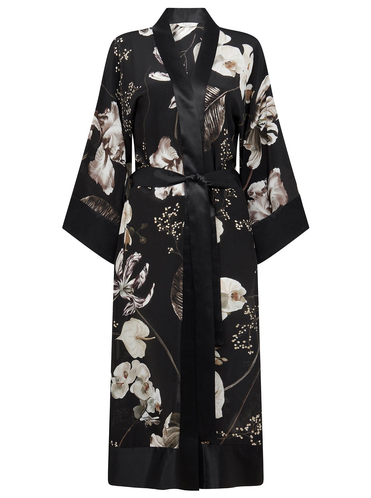 Black Silk Kimono Robe 100% silk black floral print by KAYLL - Luxury ...