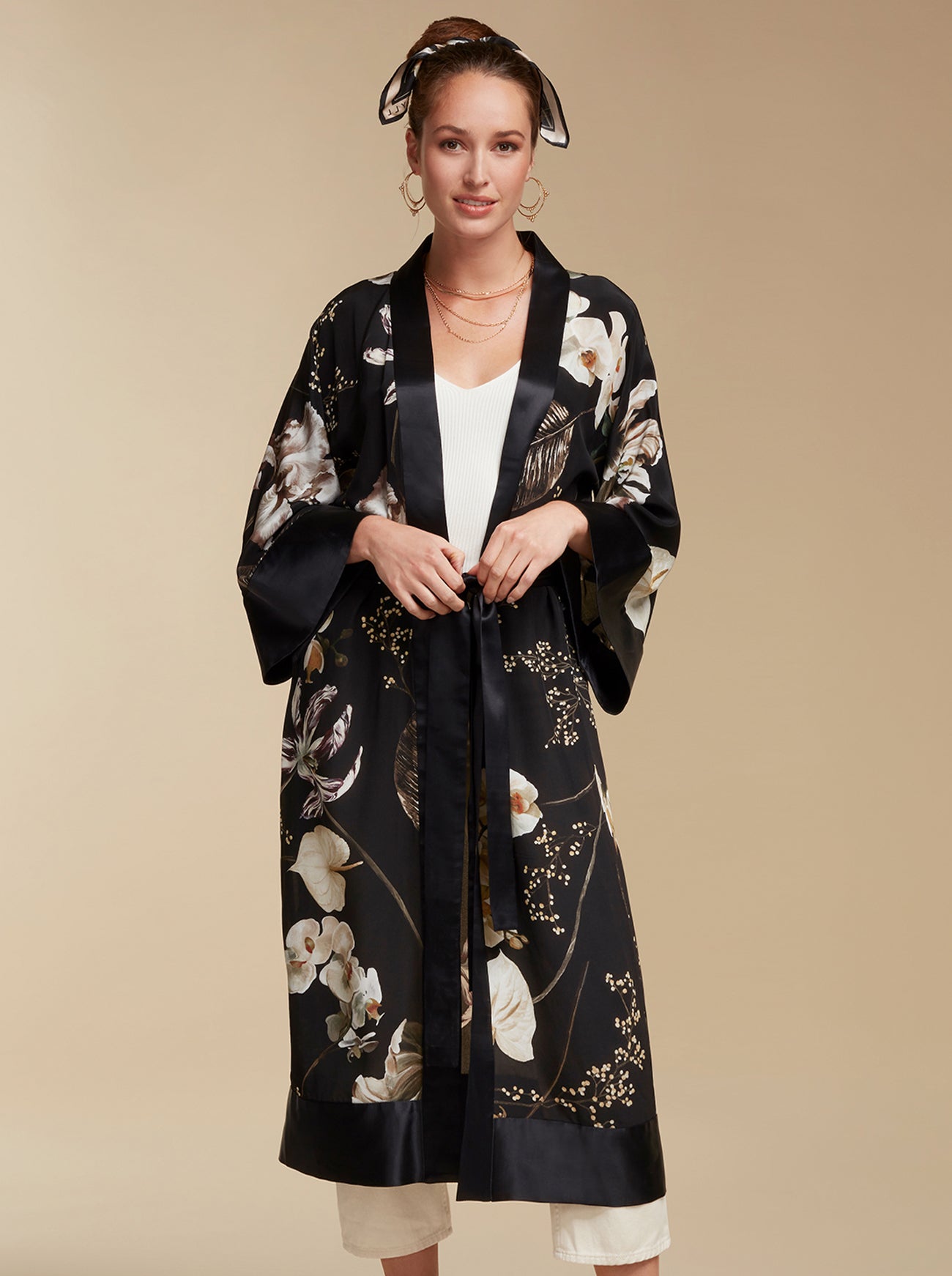 Black Silk Kimono Robe 100% silk black floral print by KAYLL - Luxury ...